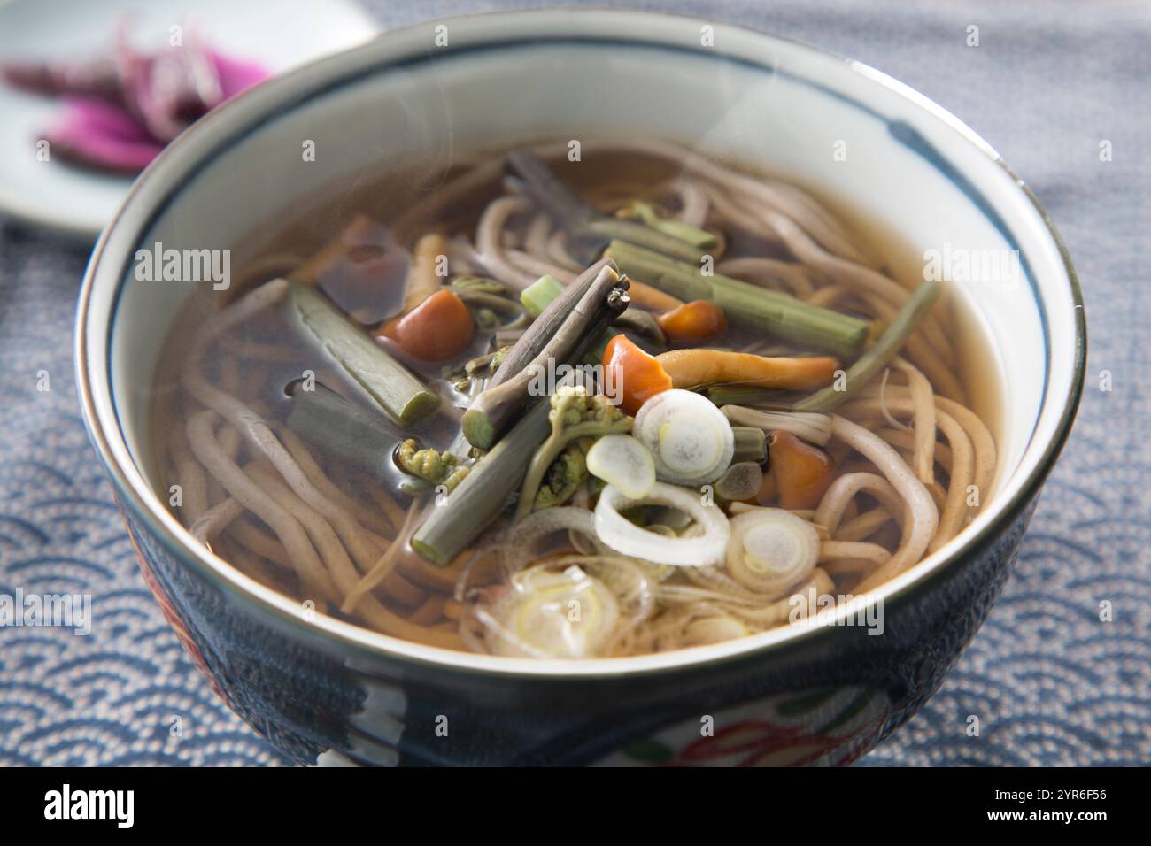 Sansai soba with shibazuke pickles Stock Photo - Alamy