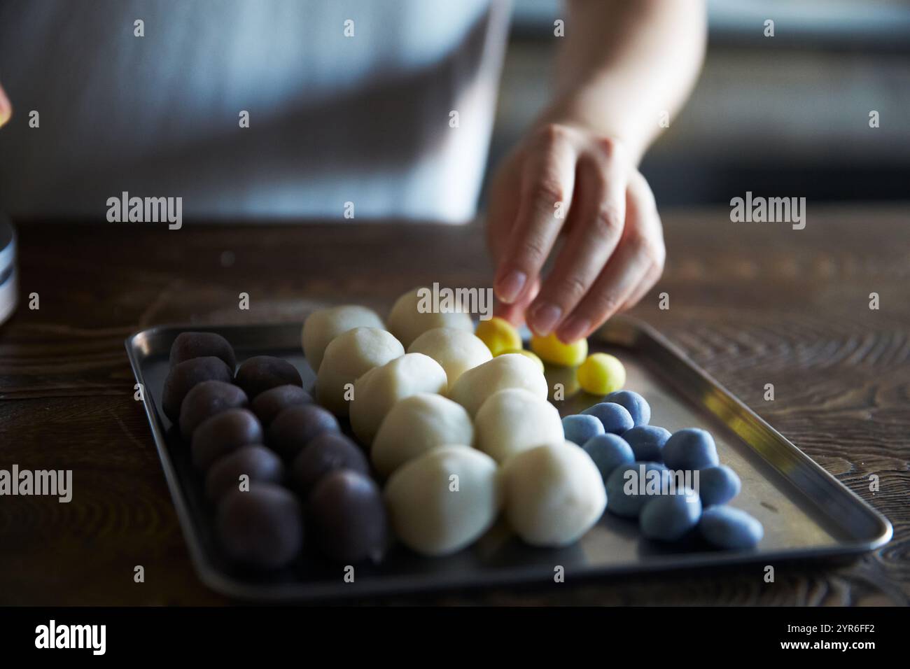 Coloured kinton dough and red bean paste Stock Photo - Alamy