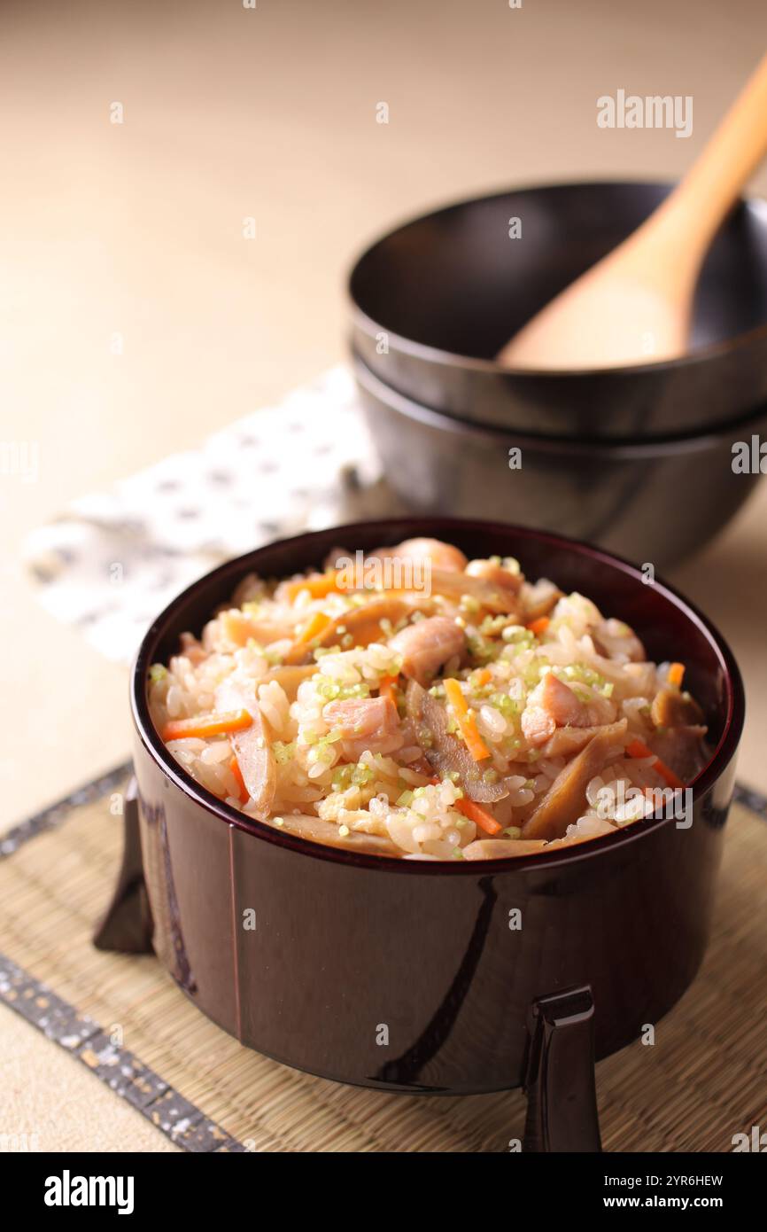 Rice cooked with chicken, Gomoku Gohan Stock Photo - Alamy