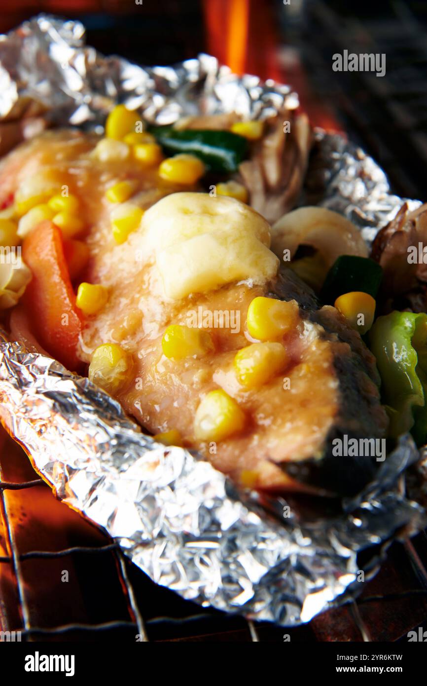 Salmon grilled with foil, chanchang-yaki style Stock Photo - Alamy