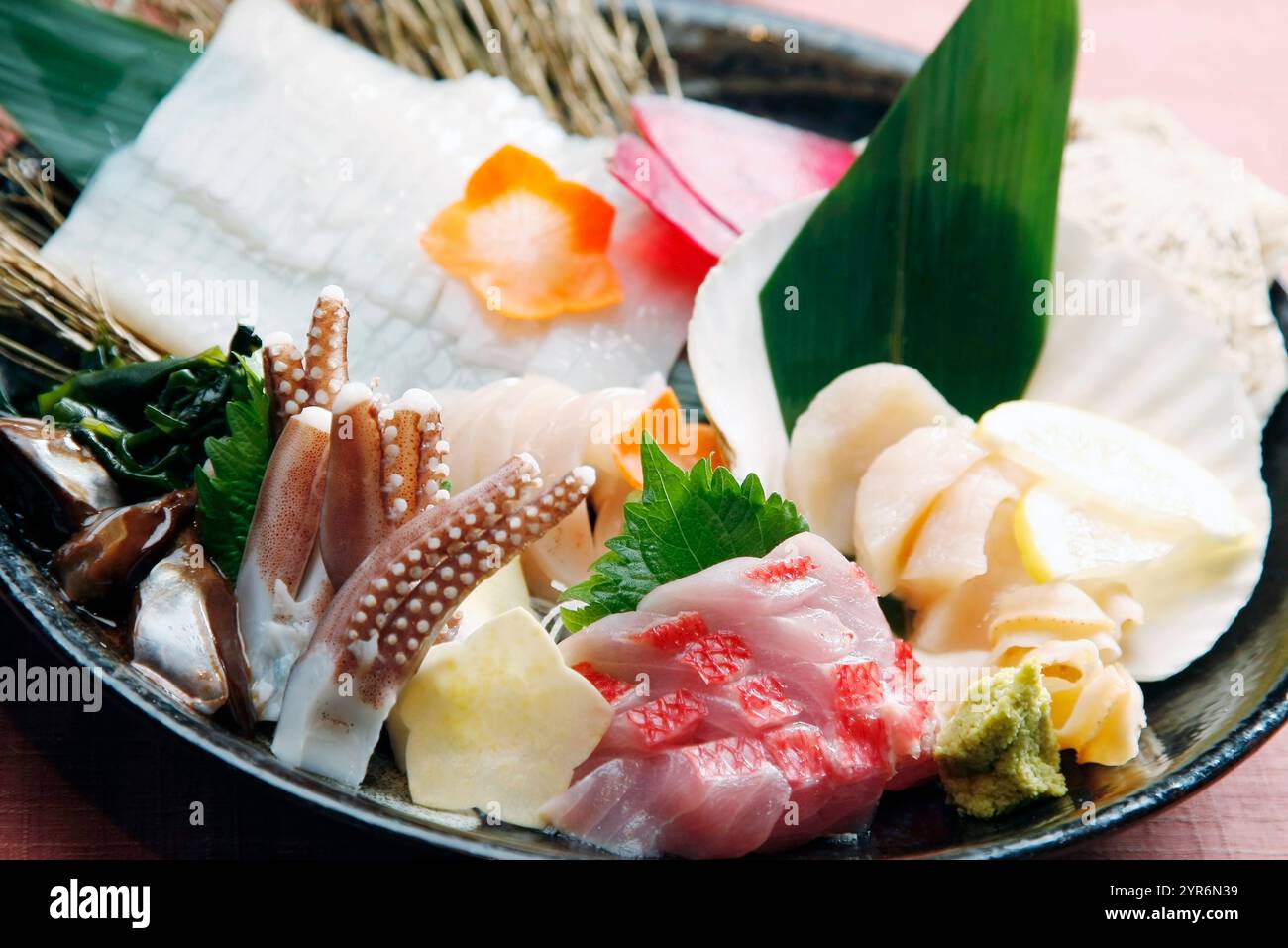 Sashimi of kinki, squid and scallop Stock Photo - Alamy