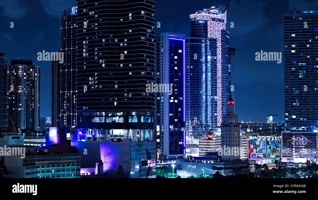 Downtown Miami skyline at Bayfront Park by night aerial view - MIAMI ...