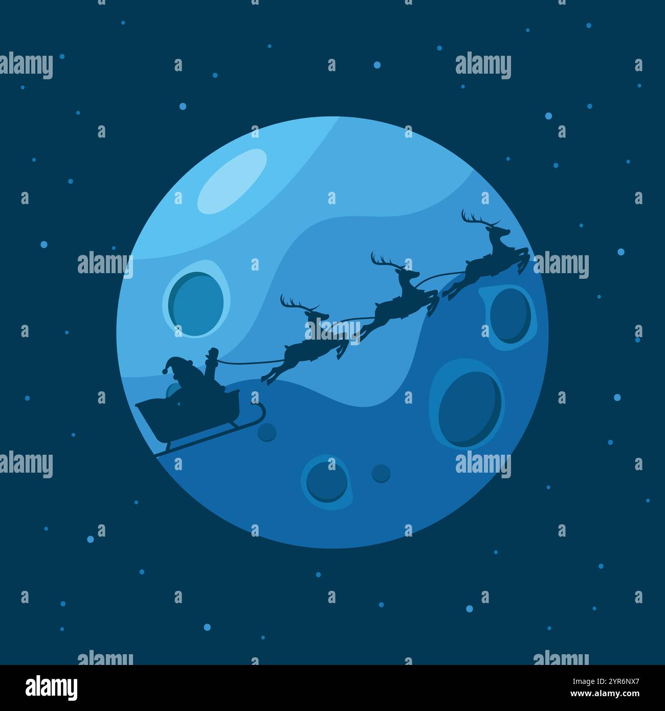 Silhouette of Santa Claus and his reindeer sleigh against the moon. Vector illustration Stock ...