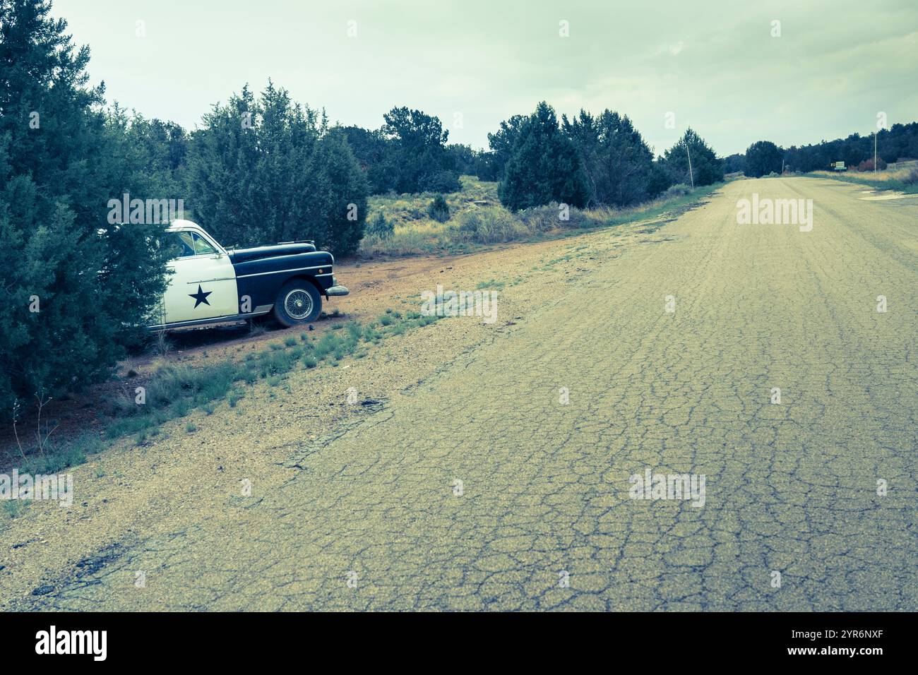 JULY 2021, OLD ROUTE 66, USA - Antique Police Car along old Route 66 ...