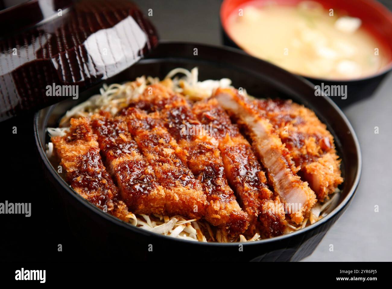 Donburi Bowl of Rice Topped with Pork Cutlet and Worcestershire Sauce ...