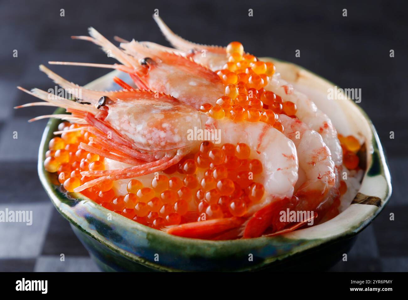 Button prawn and salmon roe on rice Stock Photo - Alamy