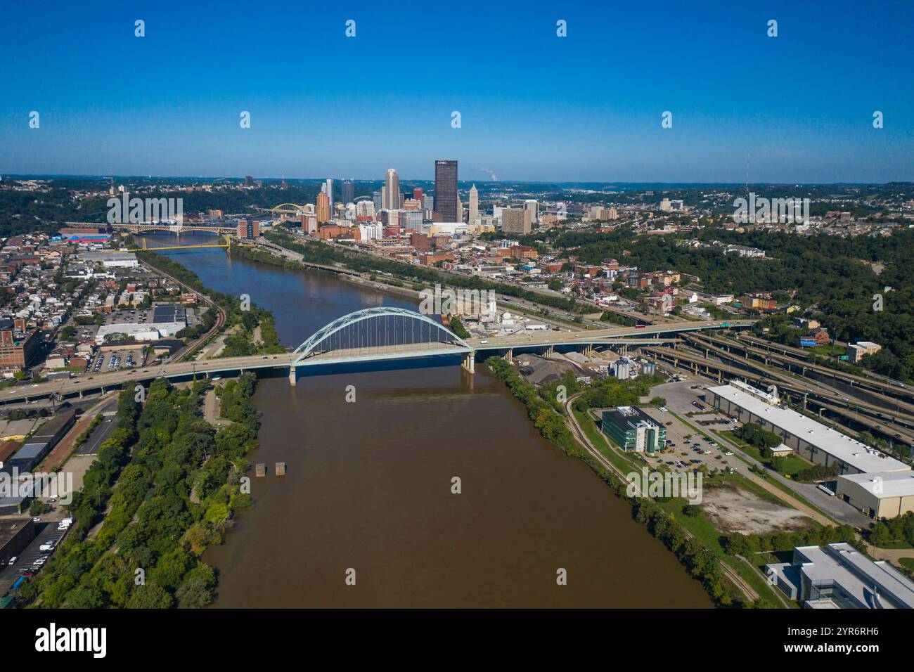 OCTOBER, 2021, PITTSBURGH, PA., USA - Aerial view of Pittsburgh showing ...