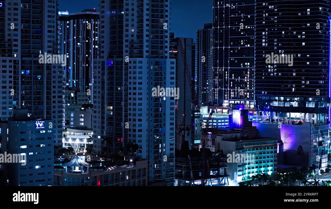 Downtown Miami skyline at Bayfront Park by night aerial view - MIAMI ...