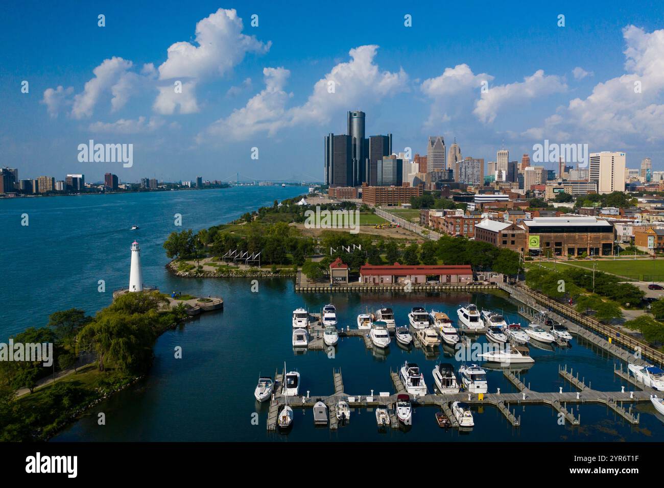 OCTOBER 2021, DETROIT, MICHIGAN, USA - Detroit River Reflecting Skyline ...