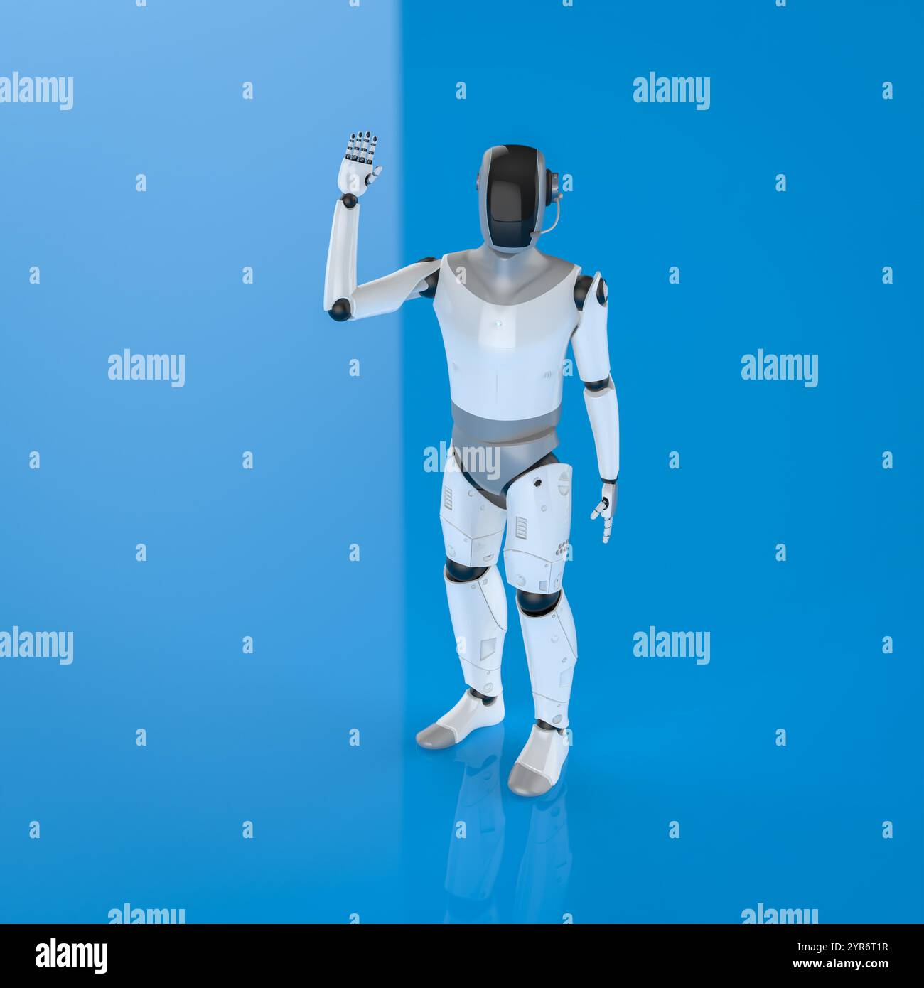3d rendering humanoid robot or ai cyborg with black face hand up for greeting Stock Photo - Alamy