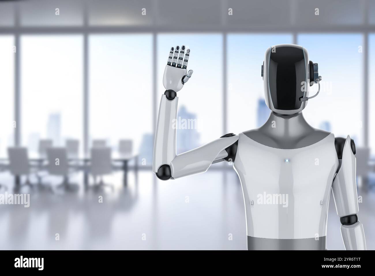 Automation worker concept with 3d rendering ai assistant robot hand up in smart office Stock ...