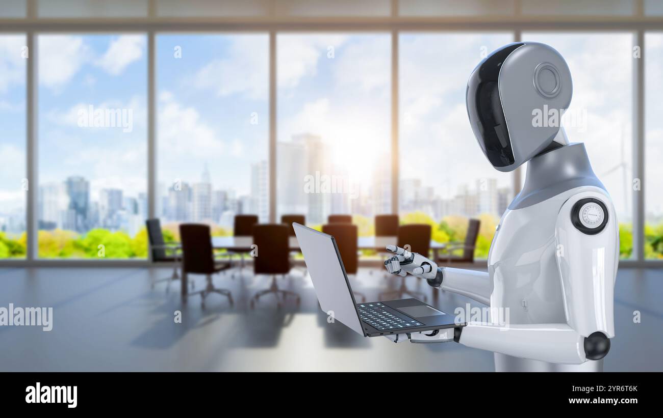 Automation worker concept with 3d rendering ai assistant robot working in smart office Stock ...