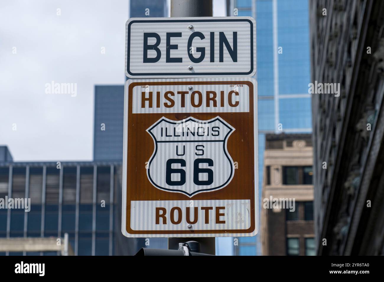SEPTEMBER 2021, CHICAGO, ILLINOIS, USA - The beginning of Route 66, off ...
