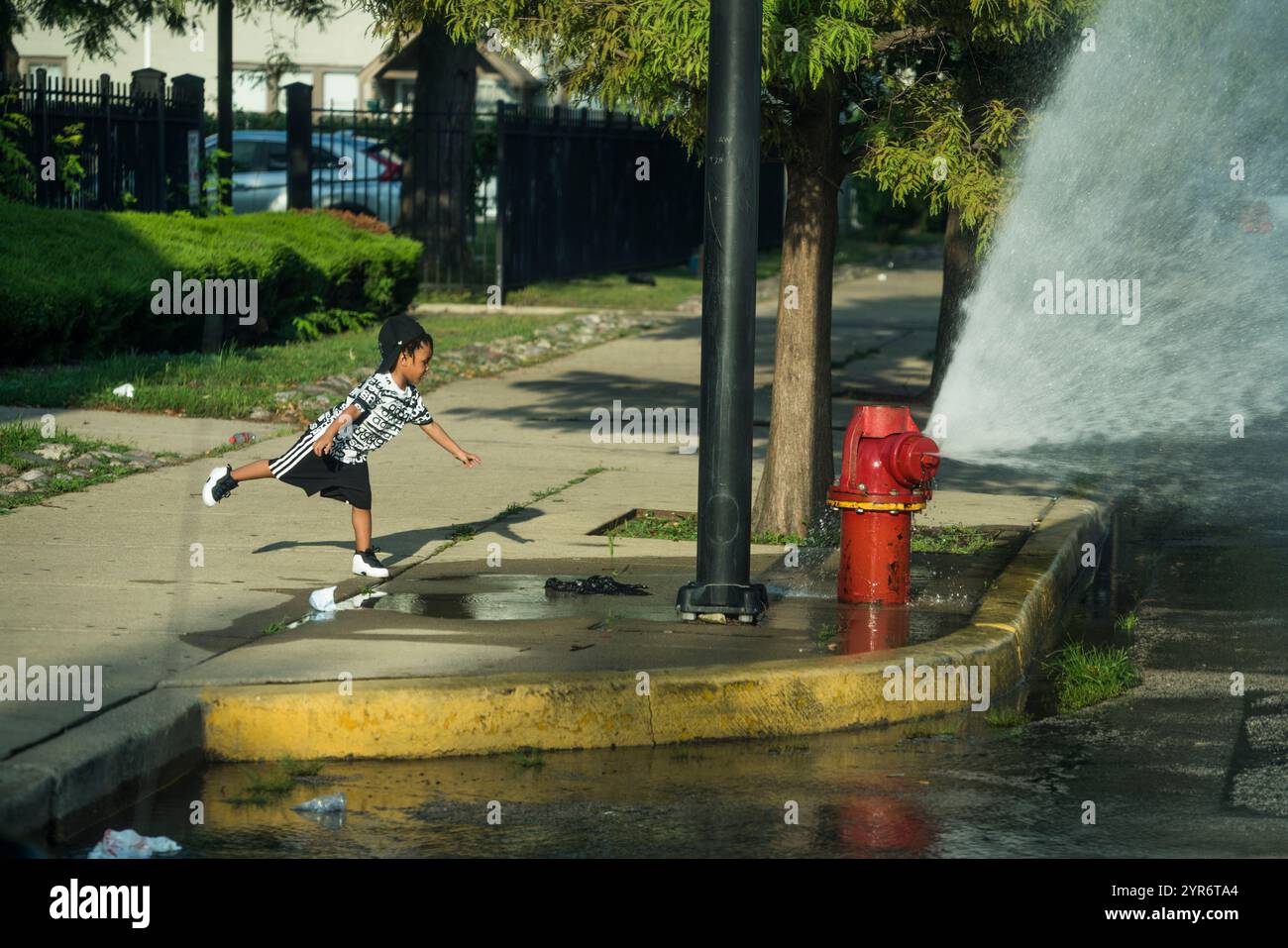 SEPTEMBER 2021, CHICAGO, ILLINOIS, USA - Fire Hydrant goes off with ...