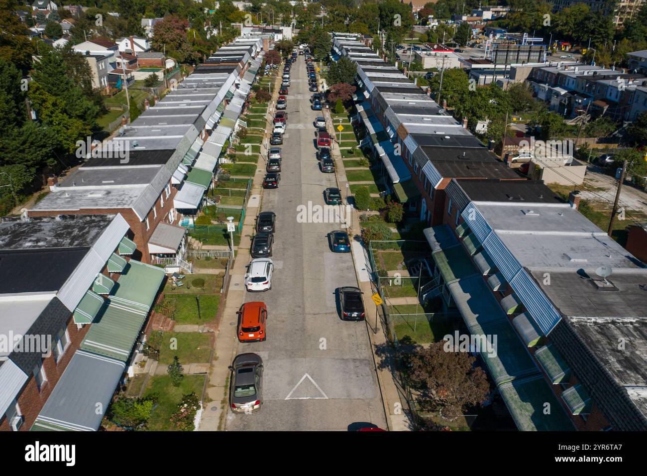 OCTOBER 2021, BALTIMORE, MD., USA - Aerial view of Baltimore Row Houses ...