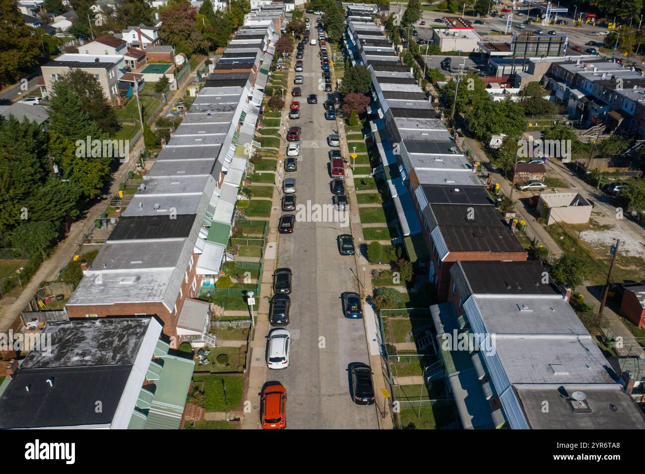 OCTOBER 2021, BALTIMORE, MD., USA - Aerial view of Baltimore Row Houses ...