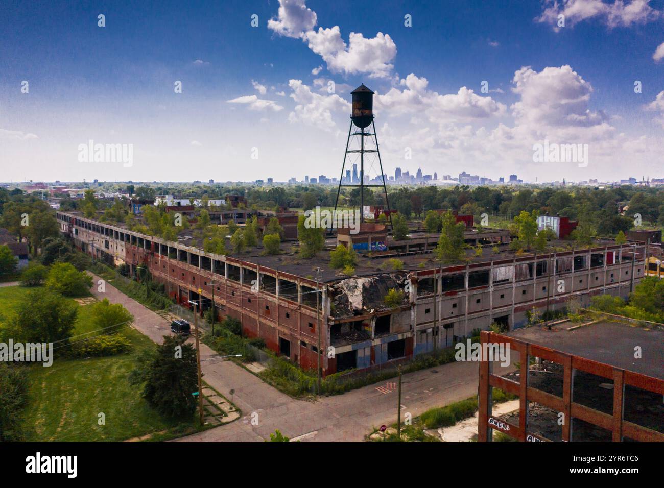 SEPTEMBER 2021, DETROIT, MICHIGAN, USA - aerial drone view of Deserted ...