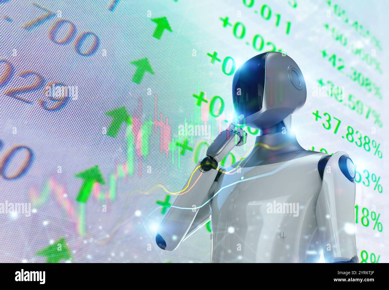 Financial technology concept with 3d rendering humanoid robot analyze ...