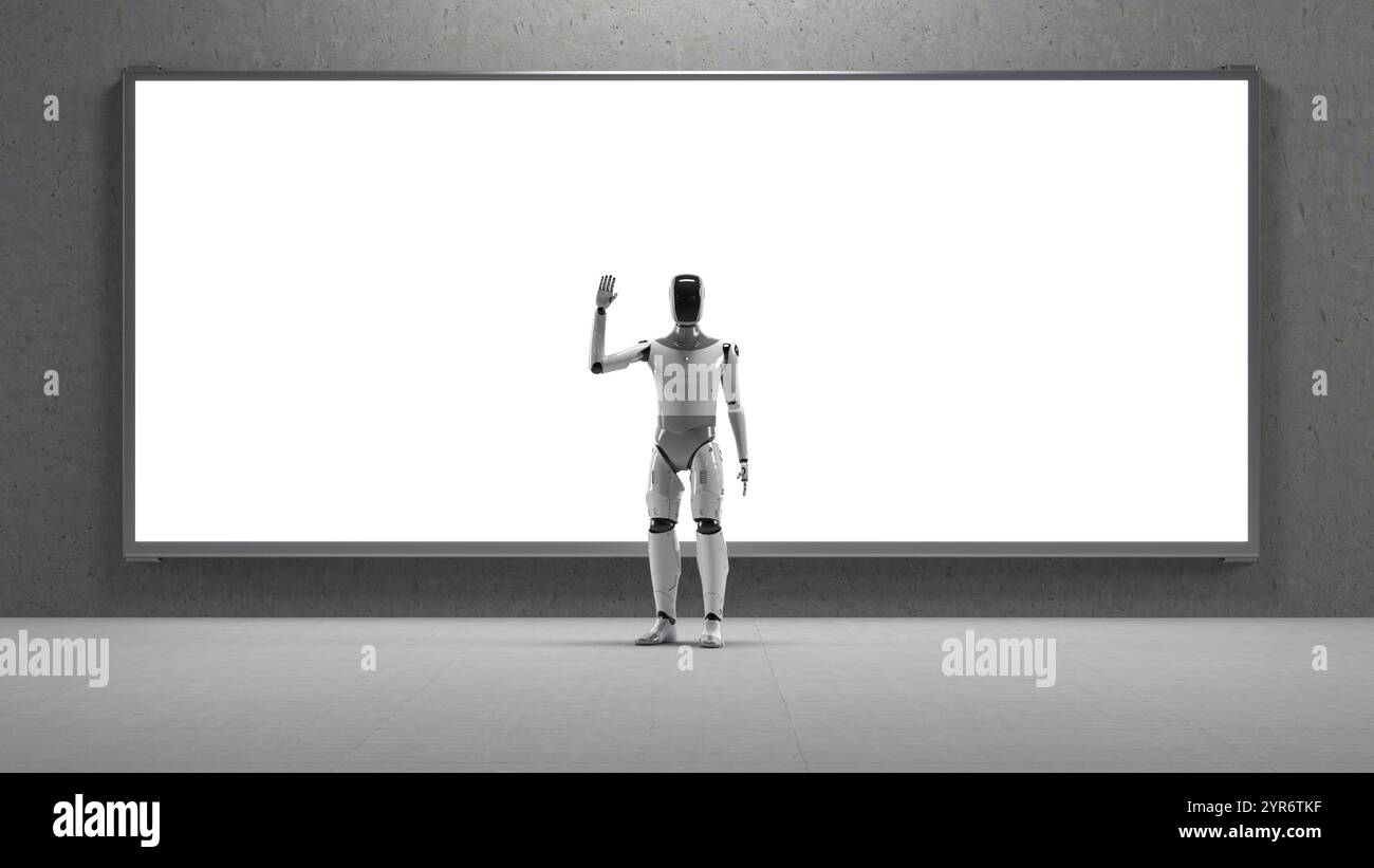 3d rendering humanoid robot or ai cyborg with blank white led ...