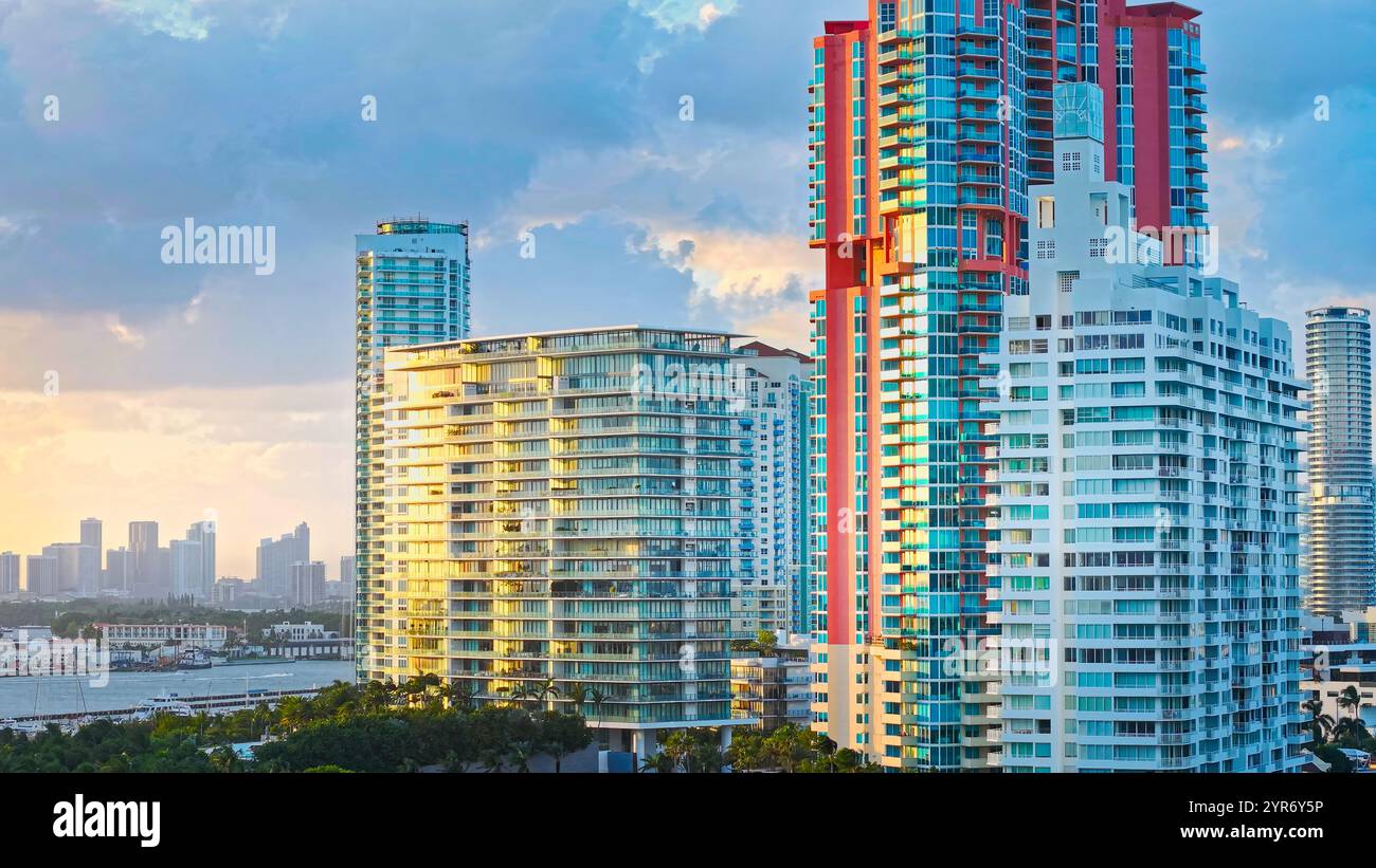 South Pointe Park and South Beach at Miami Beach with its iconic ...