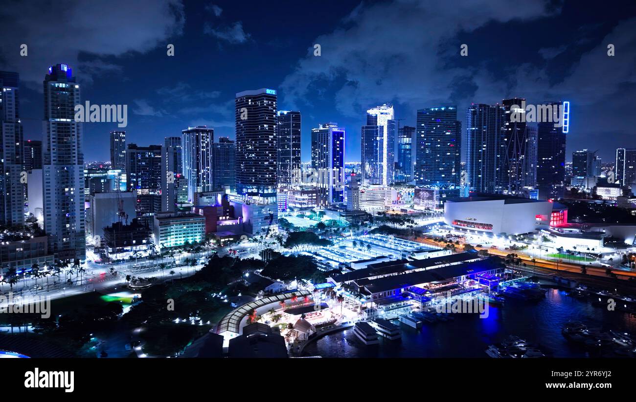 Downtown Miami skyline at Bayfront Park by night aerial view - MIAMI ...