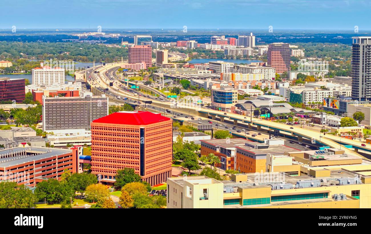 The busy highways in Downtown Orlando aerial view - ORLANDO, FLORIDA ...