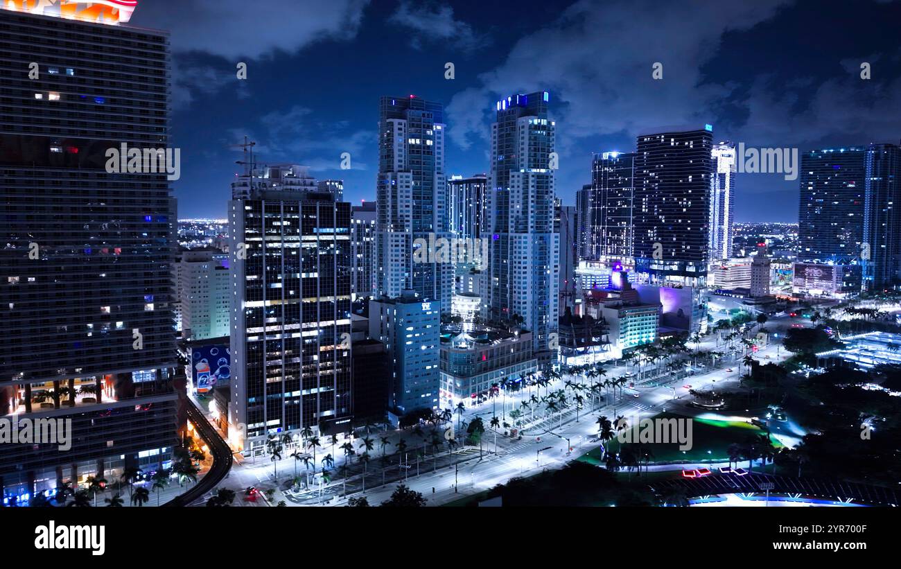 Downtown Miami skyline at Bayfront Park by night aerial view - MIAMI ...