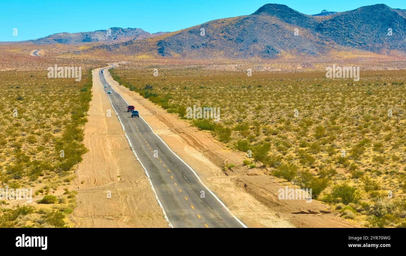 Aerial of Desert Highway Through Nevada Mountains Stock Photo - Alamy