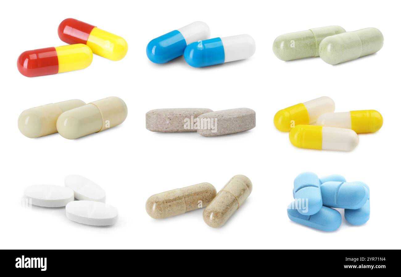 Set of different antibiotic pills isolated on white Stock Photo - Alamy