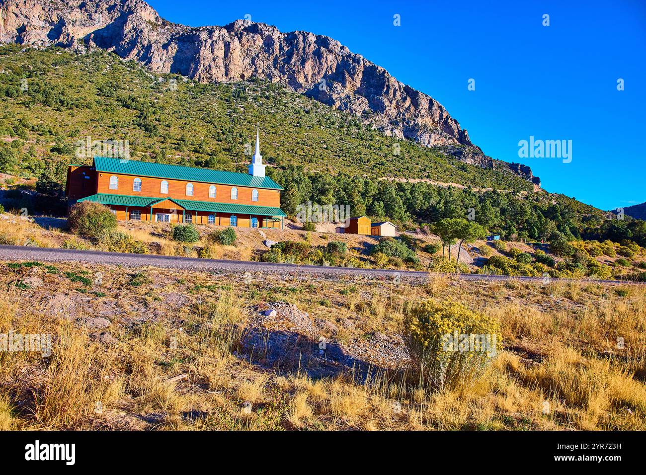 Rustic Chapel and Mountain Range in Nevada Late Afternoon Scene Stock ...