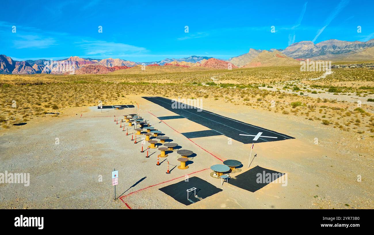 Aerial of Desert Airstrip with Circular Platforms in Nevada Stock Photo ...
