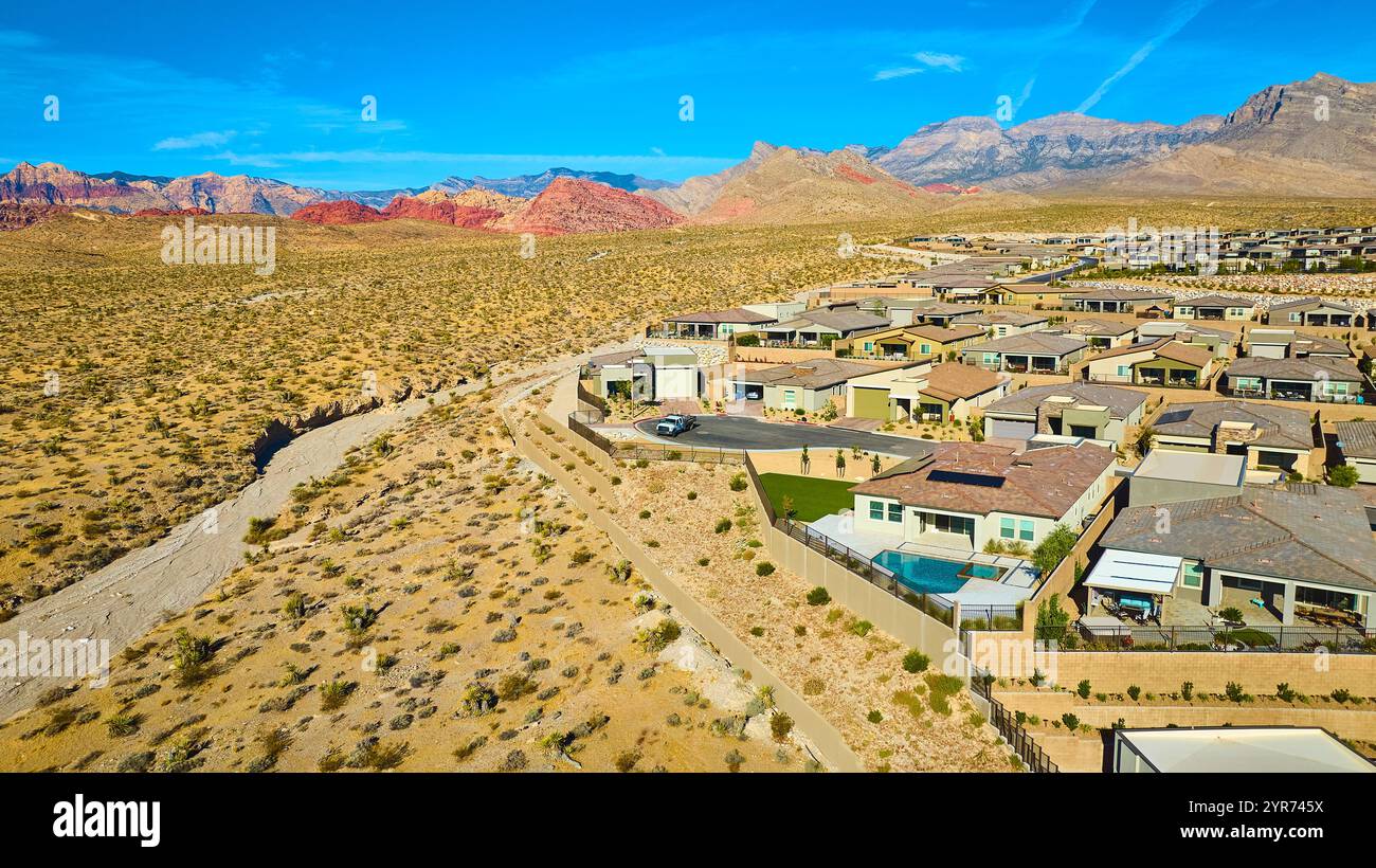 Aerial of Modern Desert Suburbia with Mountain Backdrop Stock Photo - Alamy