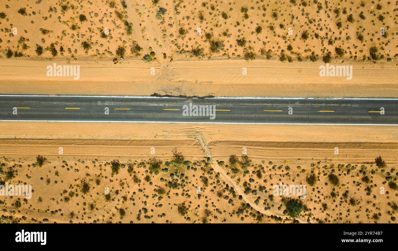 Aerial Desert Road and Sandy Landscape Top Down View Stock Photo - Alamy