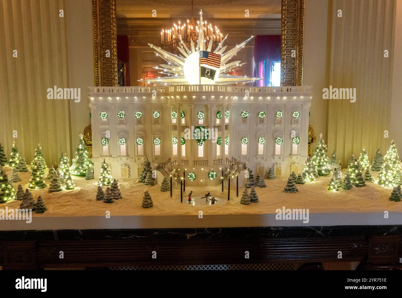 The Gingerbread White House on display in the State Dining Room during ...