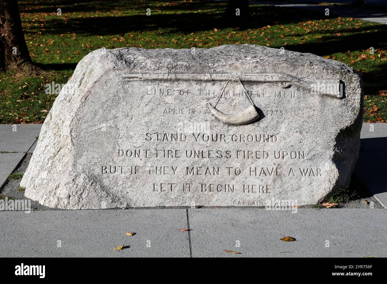 Lexington battlefield memorial plaque in granite, October 2024 ...