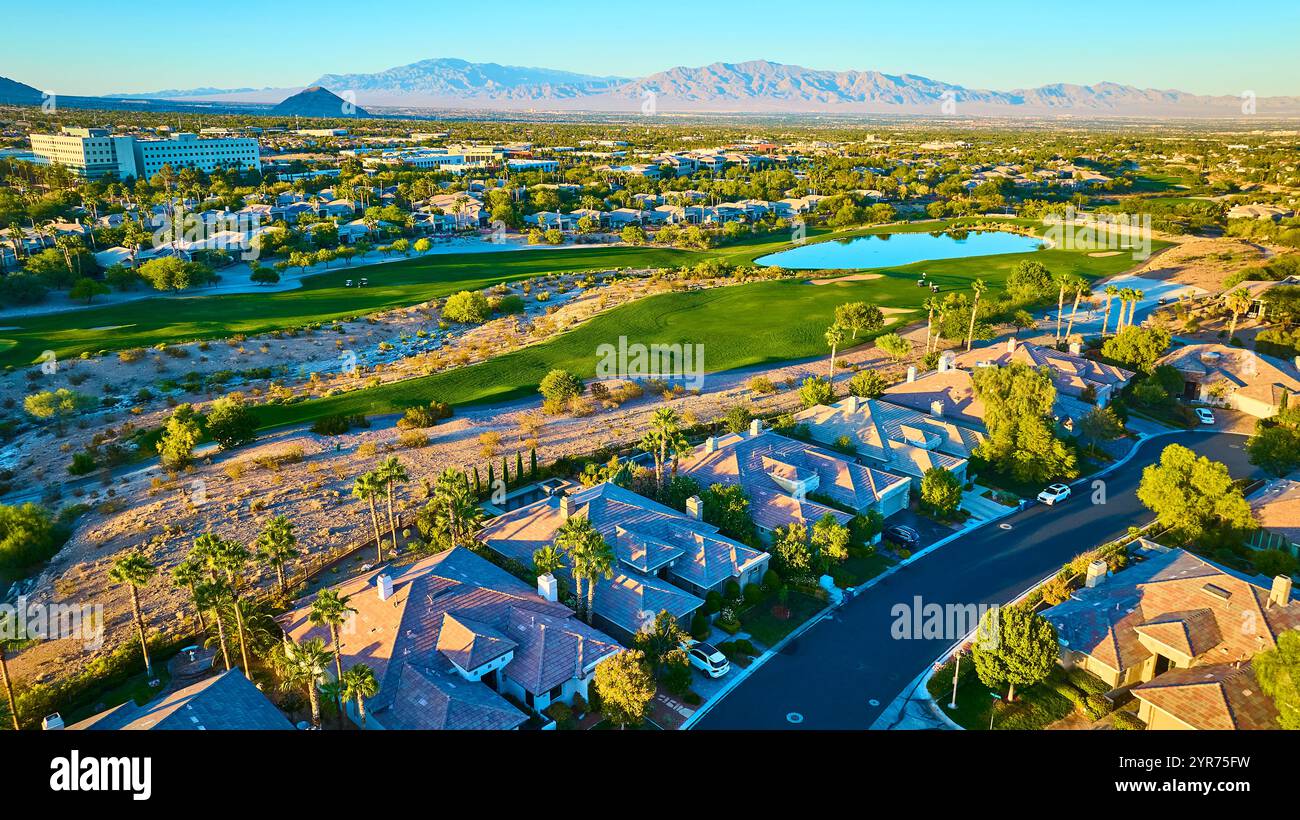 Aerial of Luxurious Suburban Neighborhood and Golf Course at Golden ...