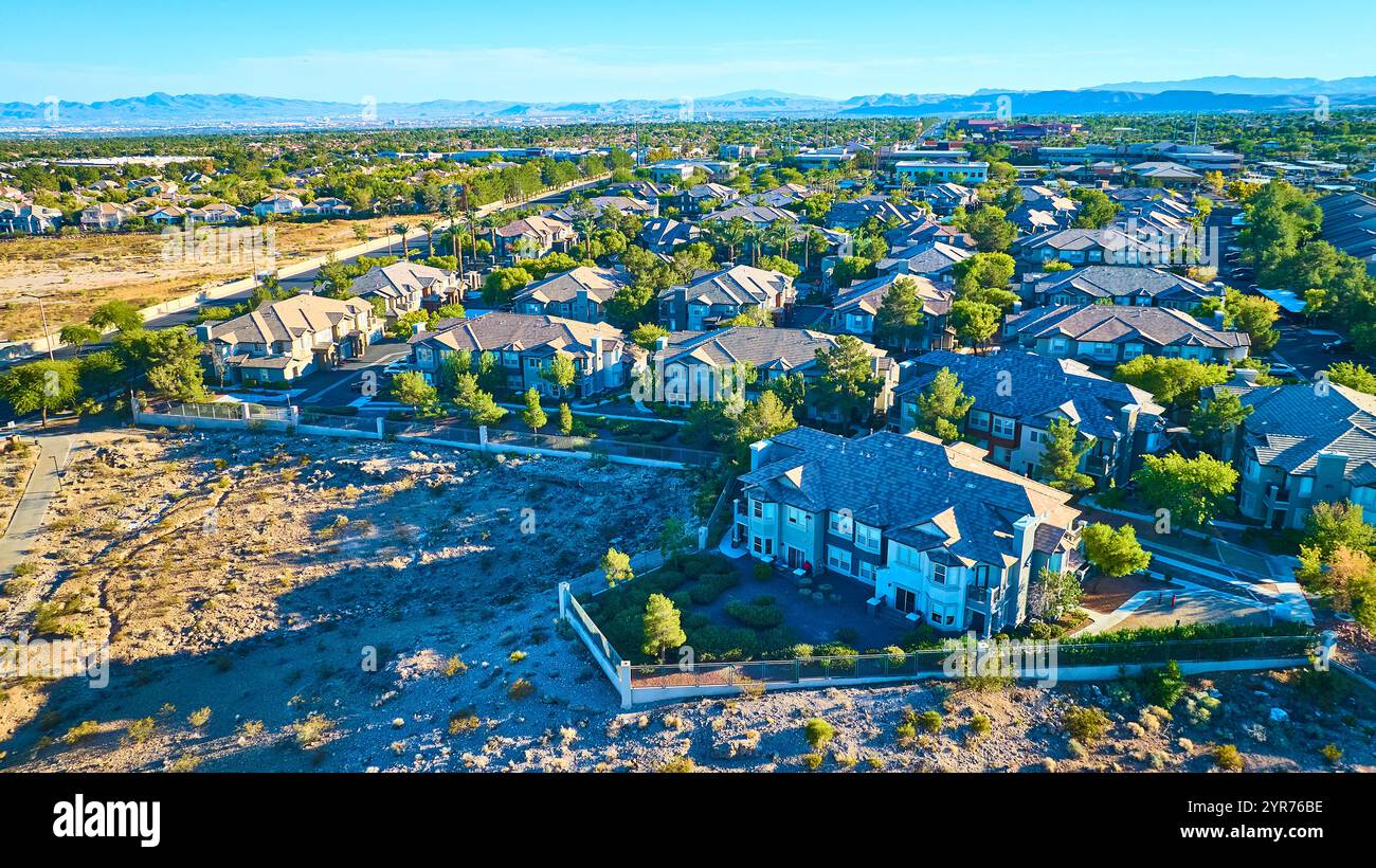 Aerial Suburban Desert Community with Greenery Contrast Stock Photo - Alamy