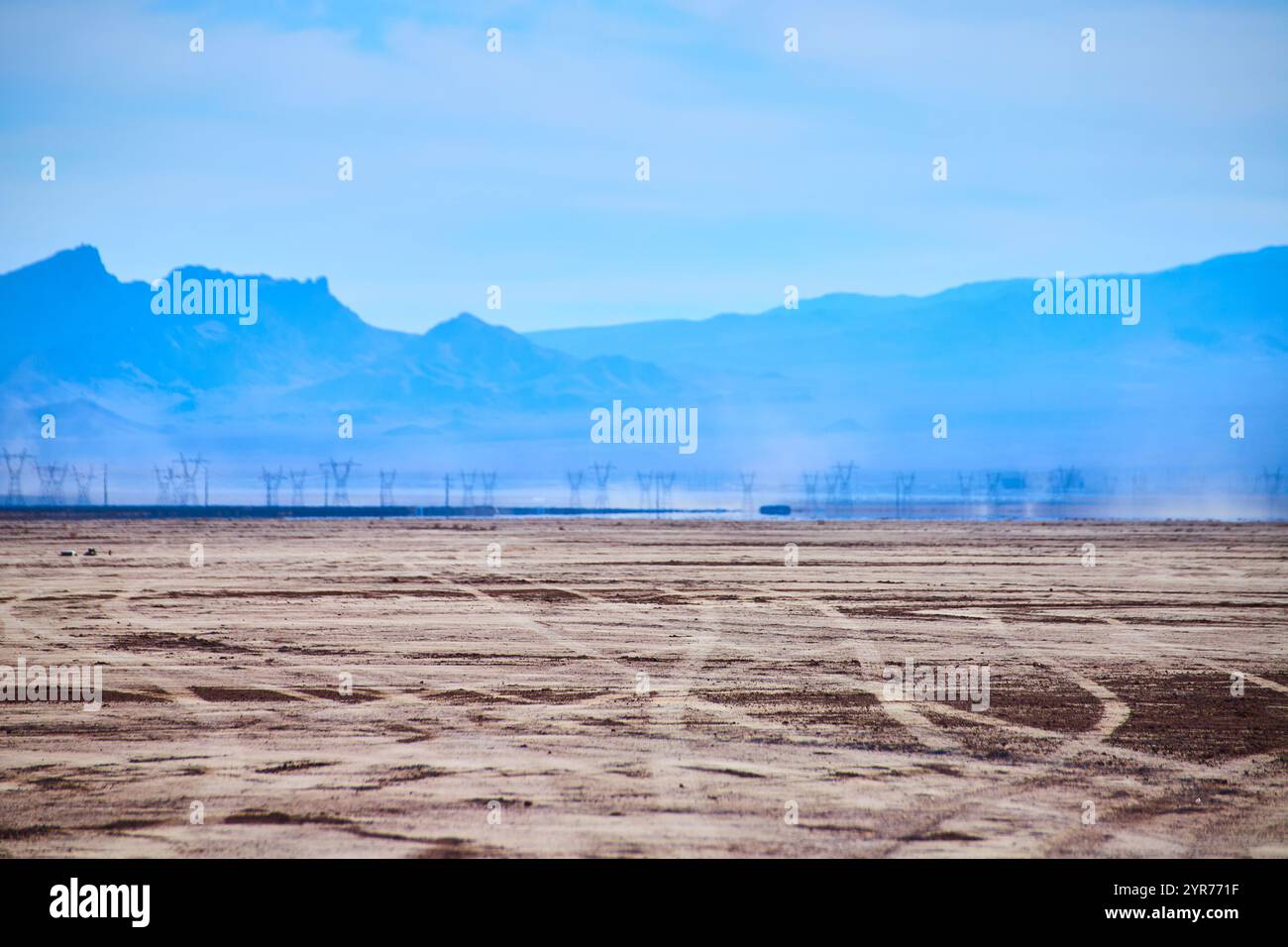 Desert Power Lines and Mountain Range at Eye Level Stock Photo - Alamy
