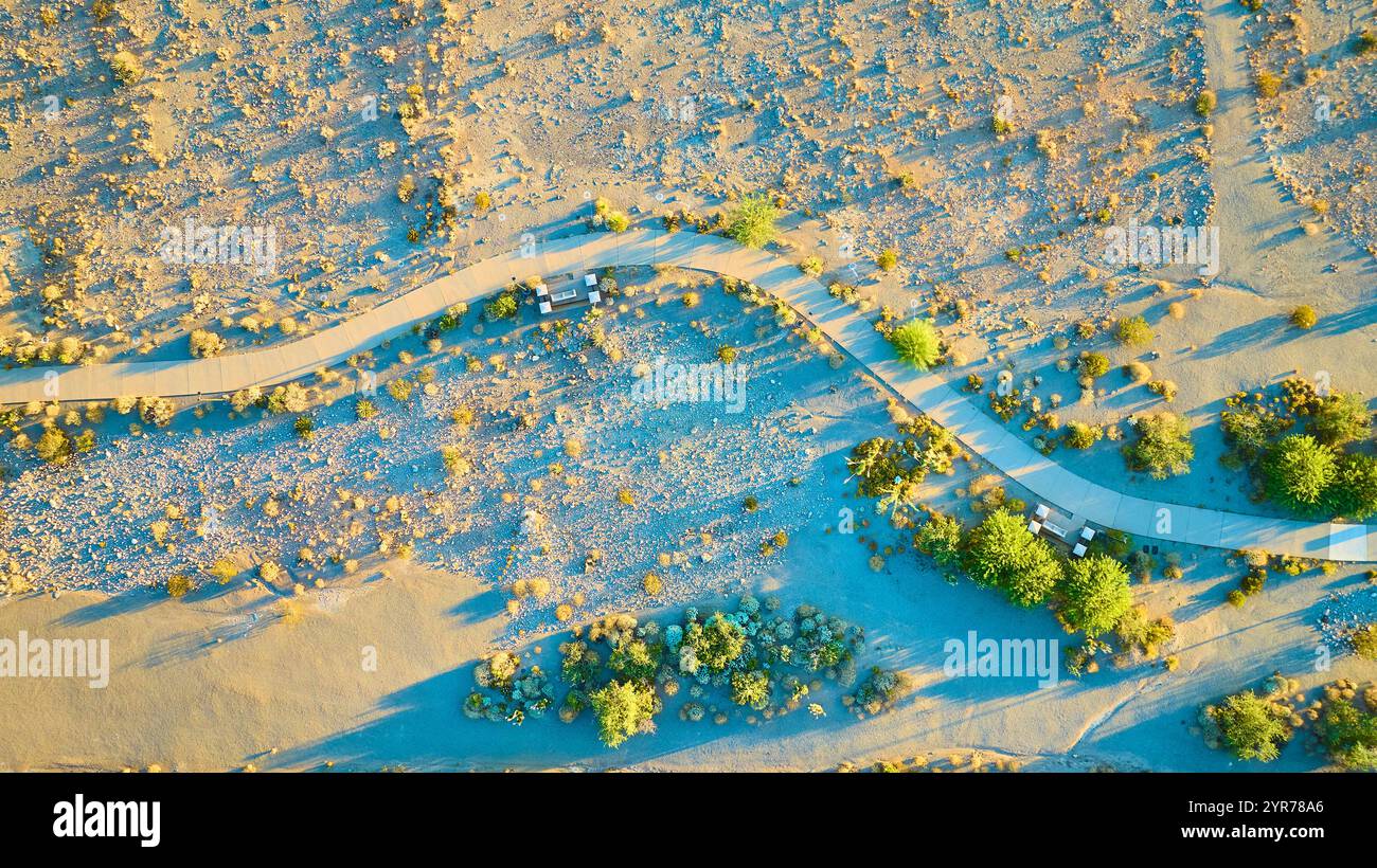 Aerial Desert Pathway and Shrubs Golden Hour View Stock Photo - Alamy