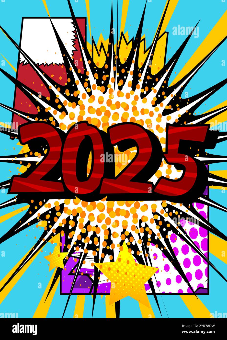 Cartoon 2025, comic book poster. Retro vector comics pop art design ...
