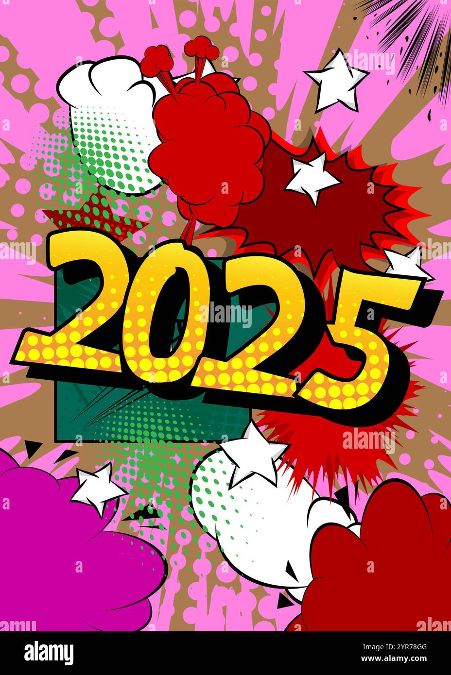 Cartoon 2025, comic book poster. Retro vector comics pop art design ...