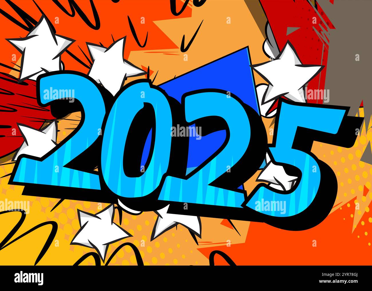 Cartoon 2025, comic book poster. Retro vector comics pop art design ...