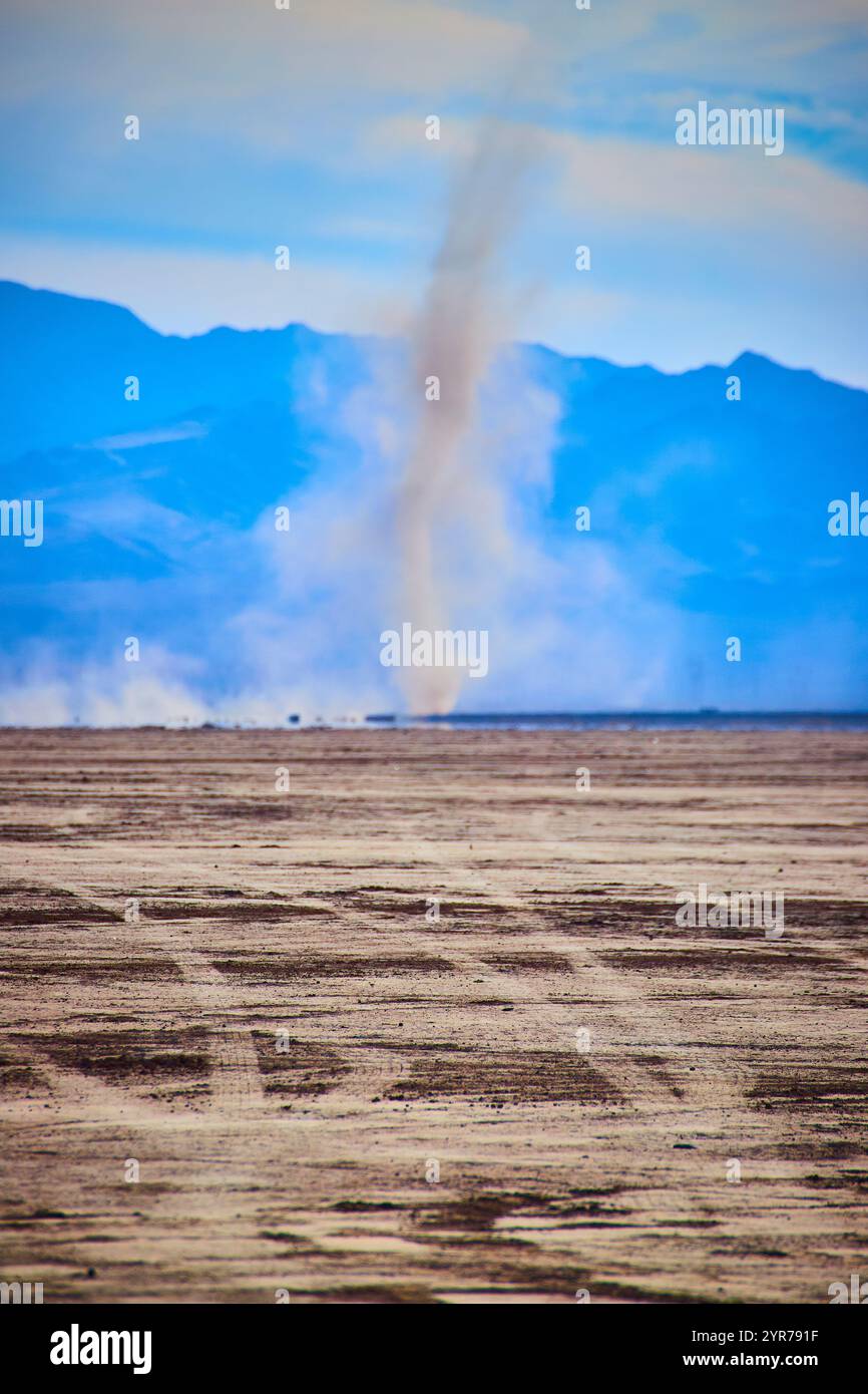 Dust Devil in Desert with Mountain Backdrop Eye-Level View Stock Photo ...