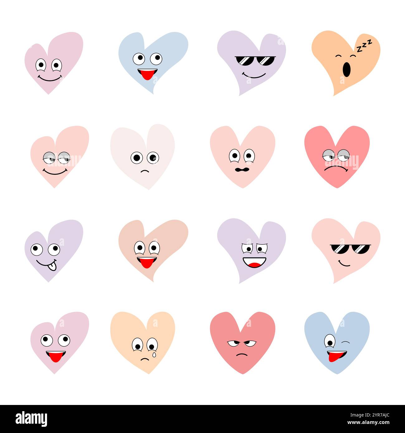 Set of cute love emoticon with 16 variations of expression. Colorized ...