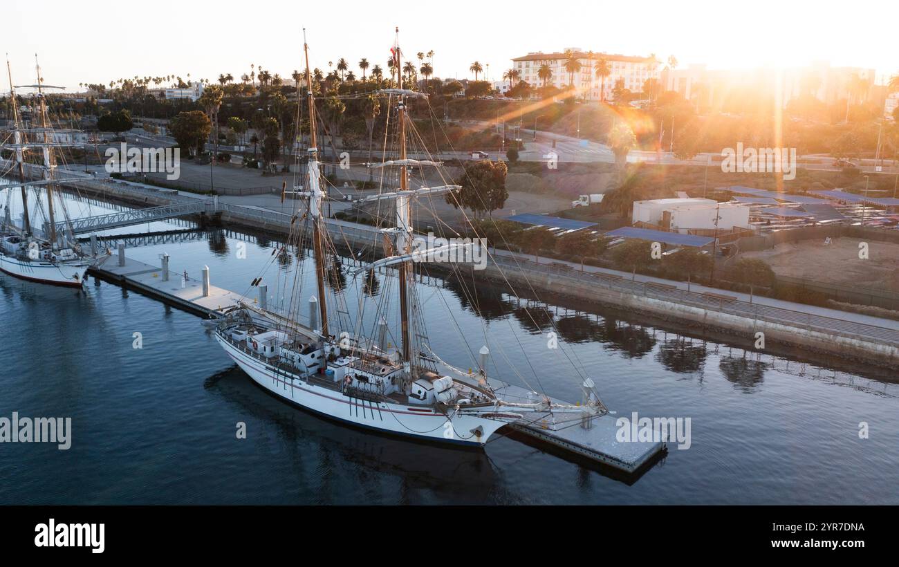 Tall ships dock in the harbor of San Pedro, Los Angeles, California ...
