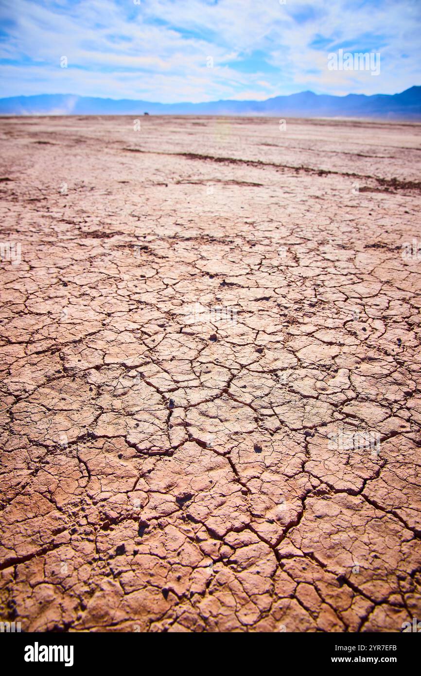 Cracked Desert Earth and Distant Mountains Boulder City Eye Level View ...