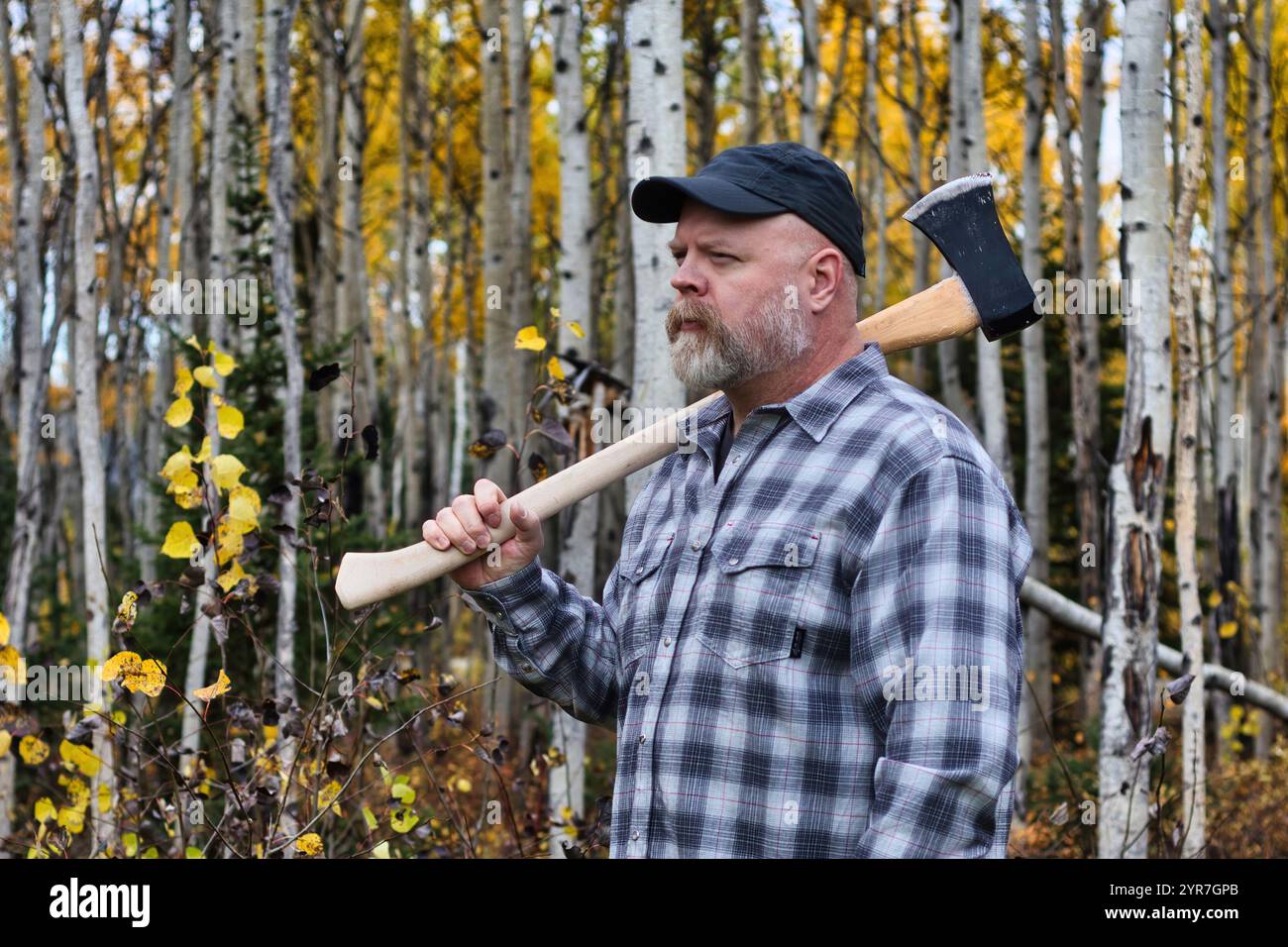 Male hand holding axe over gray background Stock Photo - Alamy