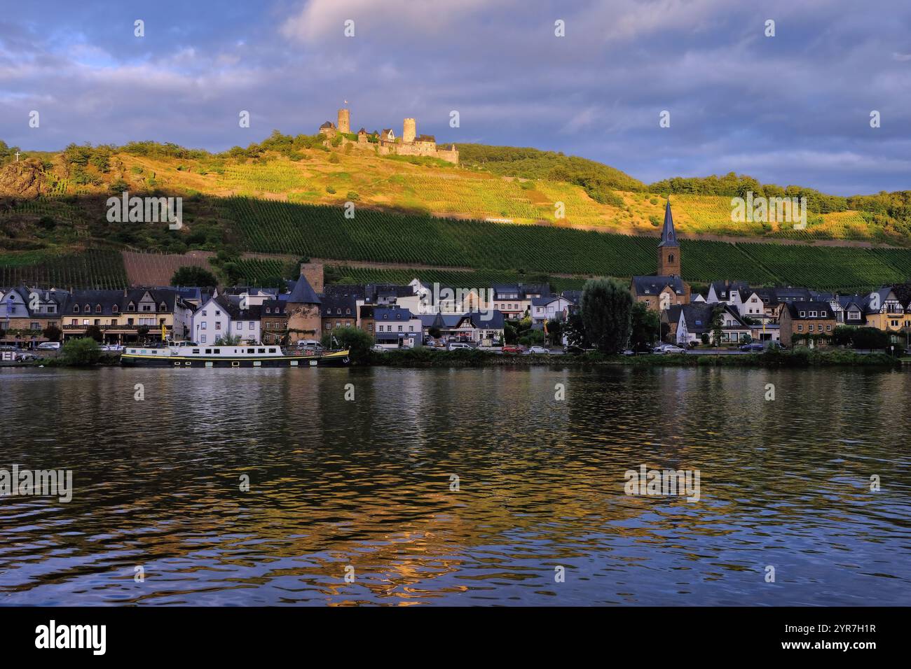 Alken: Village with church, boat and Burg Thurant castle above soon ...