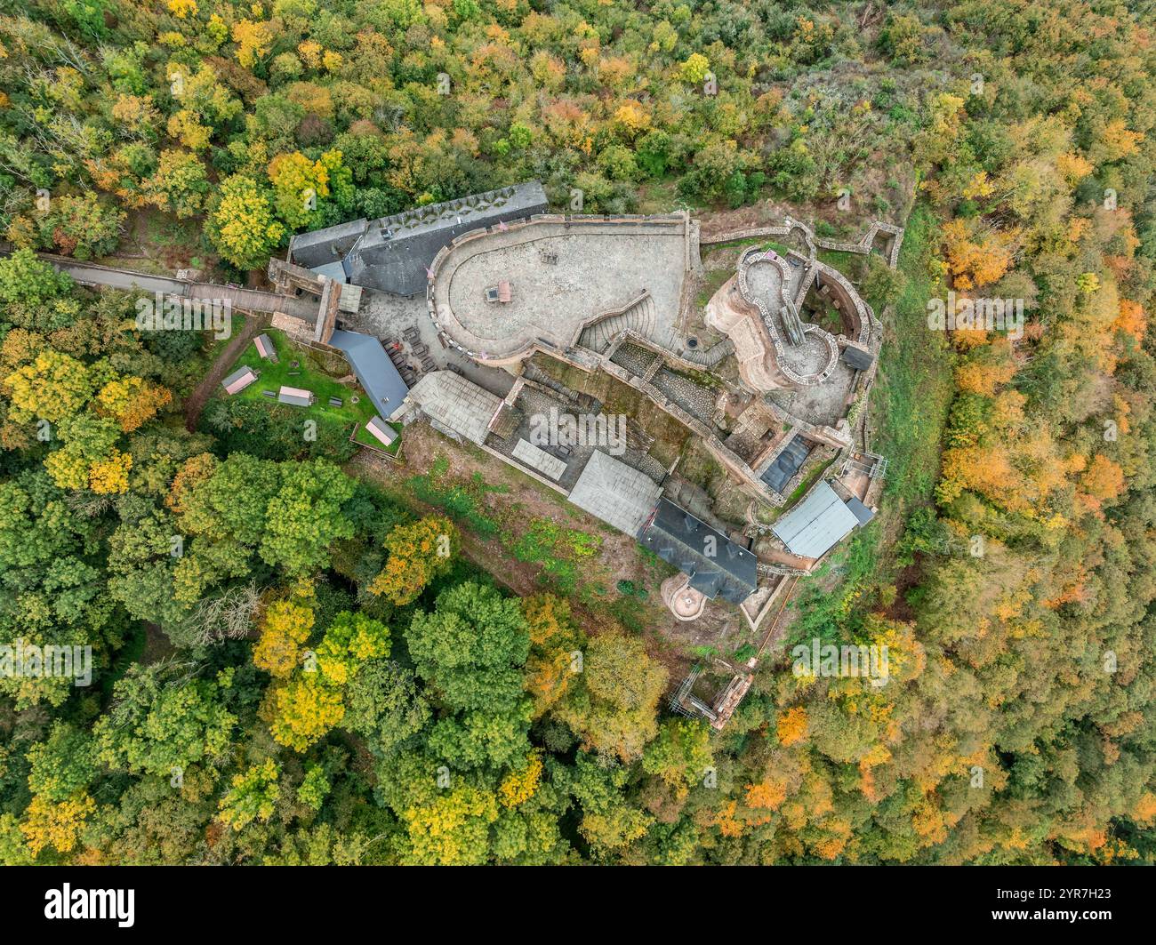 Aerial top down ground plan image of Ehrenburg medieval spur castle ...
