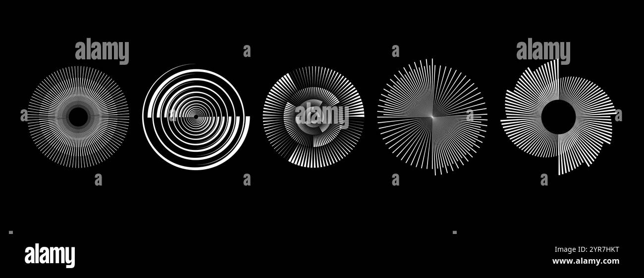 Radial spinning spiral pattern set. Circular speed lines form ...